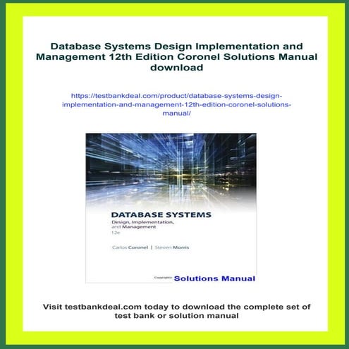 Database Systems Design Implementation and Management 12th Edition Coronel Solutions Manual | PDF