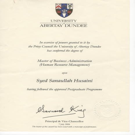 Syed, Sanaullah - MBA degree certificate | PDF