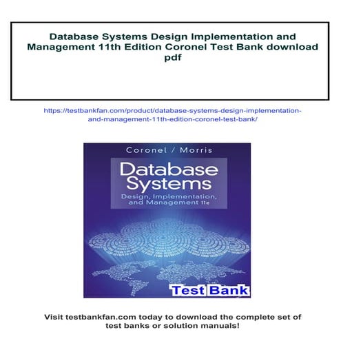Database Systems Design Implementation And Management 11th Edition Coronel Test Bank Pdf