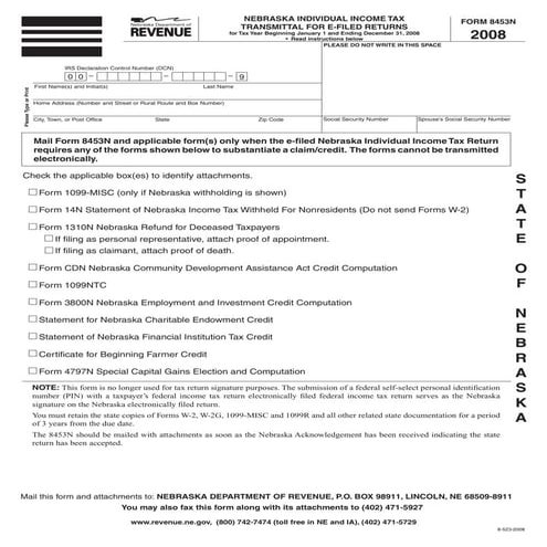 revenue.ne.gov tax current f_8453n | PDF