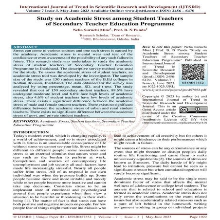 Study on Academic Stress among Student Teachers of Secondary Teacher ...
