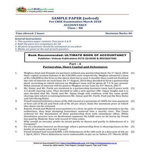 Latest accountancy sample paper 2018(SOLVED) (FULLY UNLOCKED) 12th ...