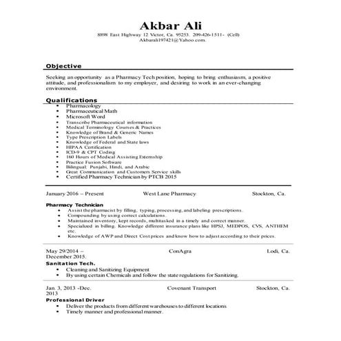 Pharmacy Resumee 2016 | DOCX