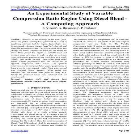 An Experimental Study of Variable Compression Ratio Engine Using Diesel Blend - A Computing ...