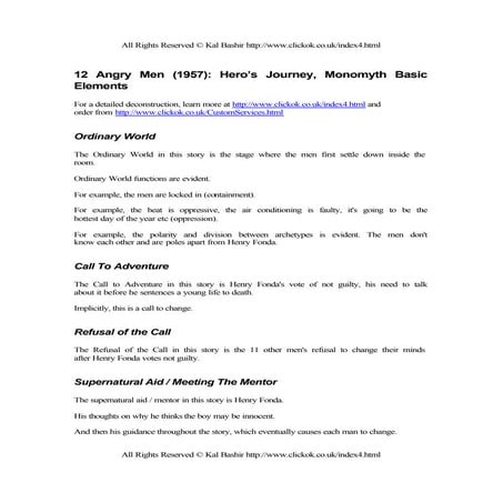 12 Angry Men (1957) story structure using hero's journey | PDF