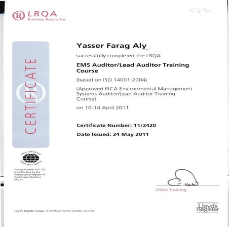 Lead Auditor ISO 14001 certificate | PDF