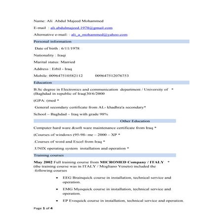 ali abdul majeed cv | DOC