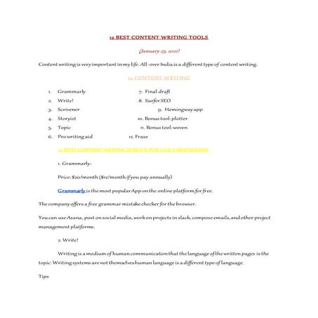12 best content writing tools | PDF