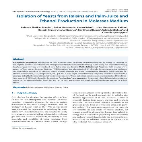 Isolation of Yeasts from Raisins and Palm-Juice and Ethanol Production ...