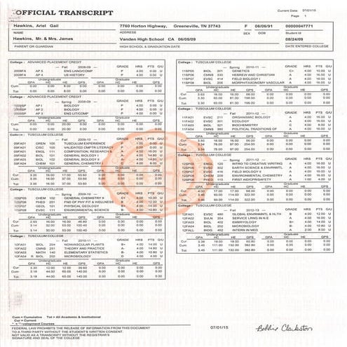Hawkins_TC official transcript | PDF
