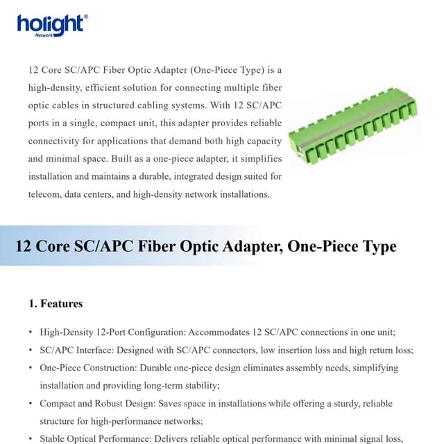 12 Core SC APC Fiber Optic Adapter One-Piece Type | High-Density Low ...