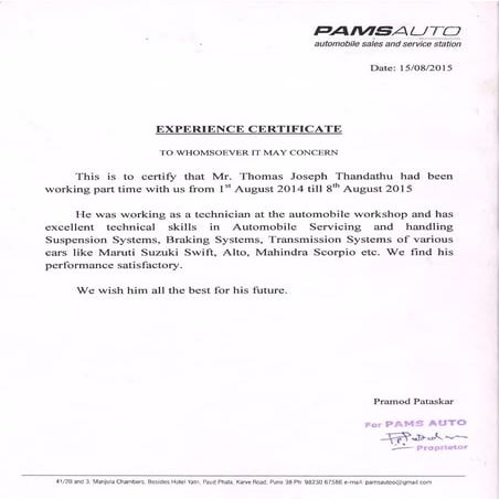 PAMS Certificate | PDF