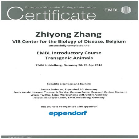 Certificate of EMBL 2016 | PDF
