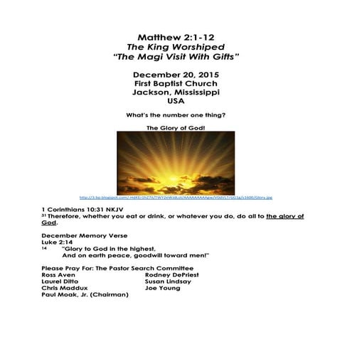 12 December 20, 2015, Matthew 2;1-12, The King Worshiped, The Visit of ...