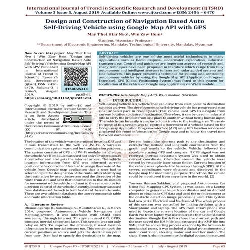 Design and Construction of Navigation Based Auto Self Driving Vehicle ...