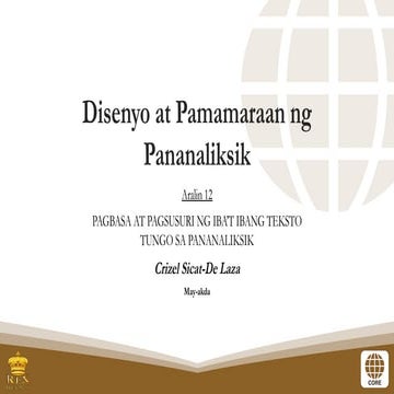 Disenyo ng Pananaliksik sa Pagbasa at Pagsusuri | PPTX