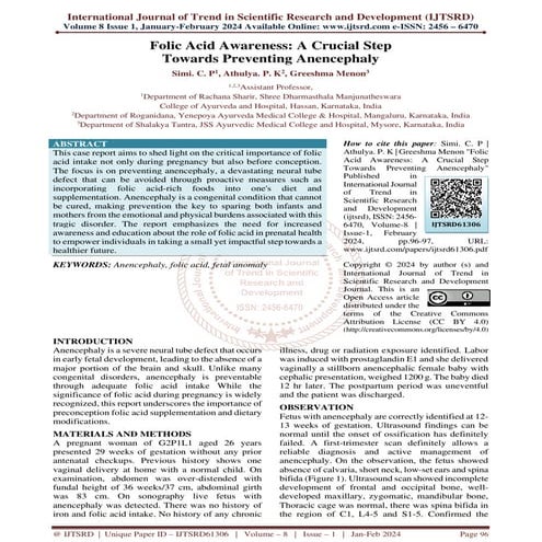 Folic Acid Awareness A Crucial Step Towards Preventing Anencephaly | PDF