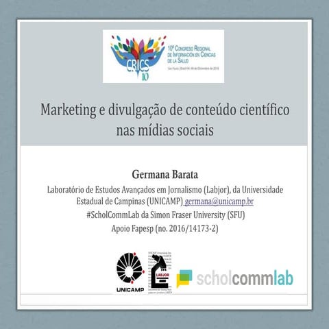 Marketing e divulgação de conteúdo científico nas mídias sociais ...