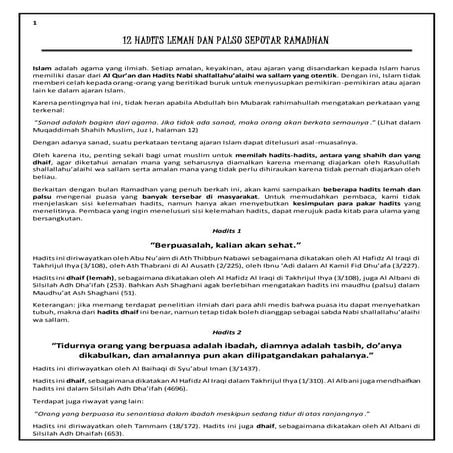 12 hadits lemah dan palsu seputar ramadhan | DOCX