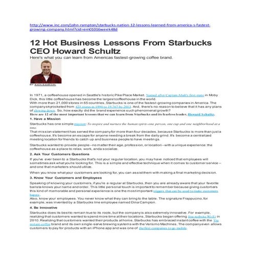 12 hot business lessons from starbucks ceo howard schultz | DOCX