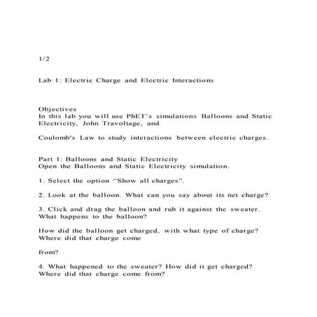 12 Lab 1 Electric Charge and Electric Interactions | PDF
