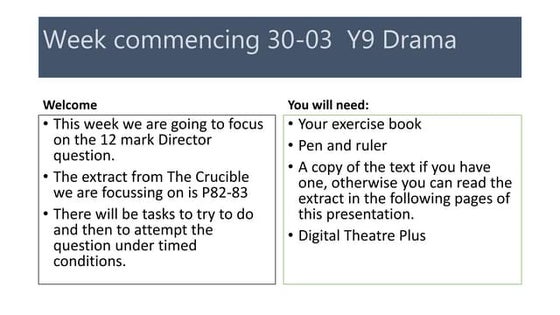 GCSE Drama: PPE revision 1 Section B - 9 mark | PPTX