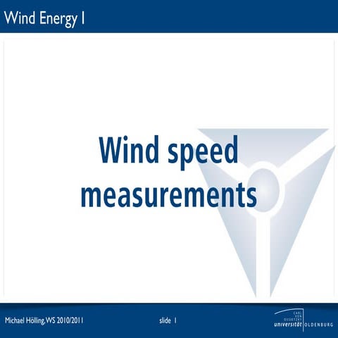 Wind energy II. Lesson 2. Wind speed measurement | PDF