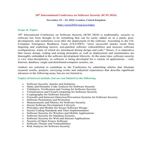 10th International Conference on Software Security (ICSS 2024) | PDF