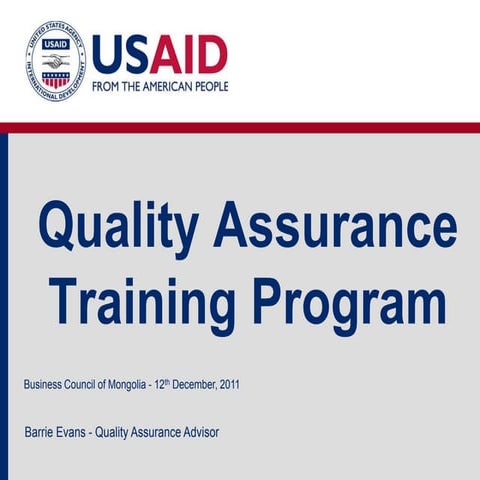 12.10.2011 Quality assurance training program, Barrie Evans | PDF | Business | Business and Finance