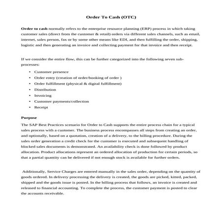 Order To Cash Process | PDF