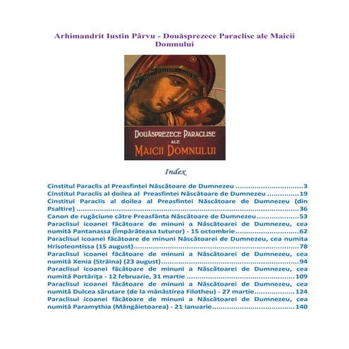 Arhimandrit Iustin Pârvu - Douăsprezece Paraclise ale Maicii Domnului | PDF