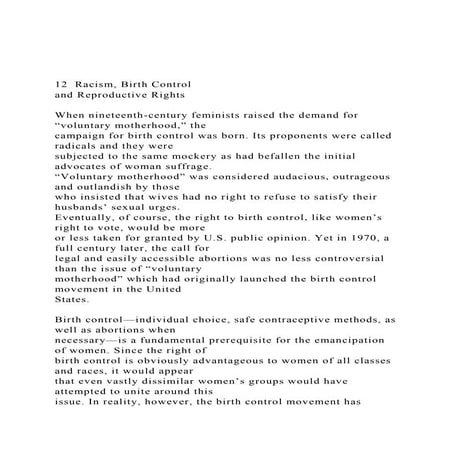 12 Racism, Birth Controland Reproductive RightsWhen nin.docx