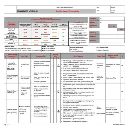12 Sheet Piling Operations (Temporary Works) Risk Assessment Templates.docx