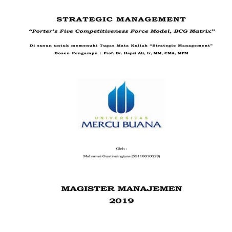 12, sm, maharani gustianingtyas, hapzi ali, strategic management, porters five competitiveness ...