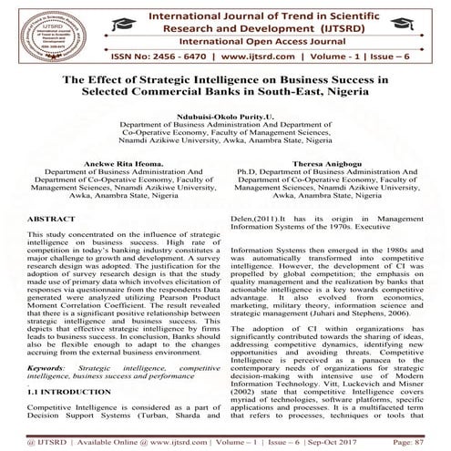 The Effect of Strategic Intelligence on Business Success in Selected Commercial Banks in South ...