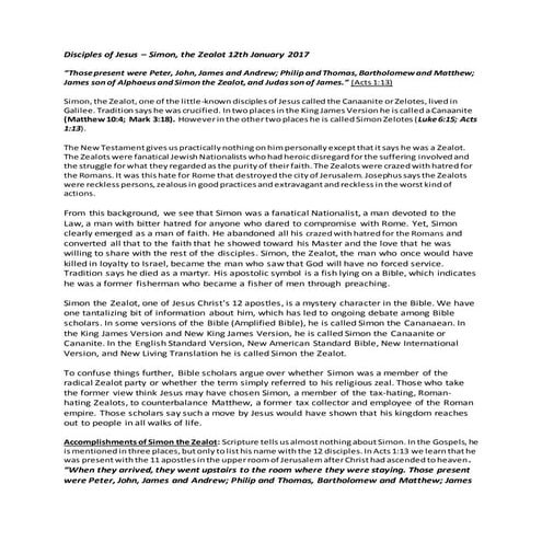 12th January 2017 - Disciples of Jesus – Simon, the Zealot | DOCX