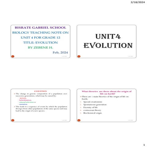 Grade 12 Biology teaching material on evolution | PDF