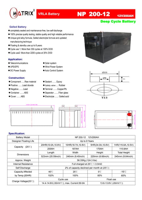 Narada 200 ah Data sheet | PDF | Consumer Electronics | Technology & Computing