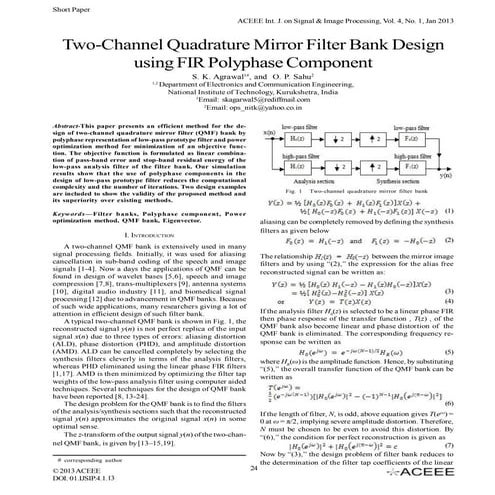 Two-Channel Quadrature Mirror Filter Bank Design using FIR Polyphase Component | PDF