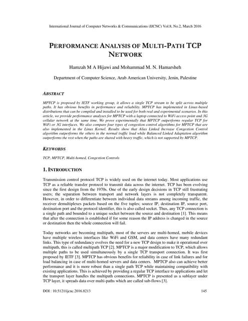 Performance Analysis Of Multi Path Tcp Network Pdf 4570