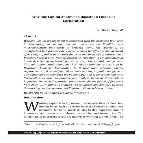 Working Capital Analysis in Rajasthan Financial Corporation | PDF