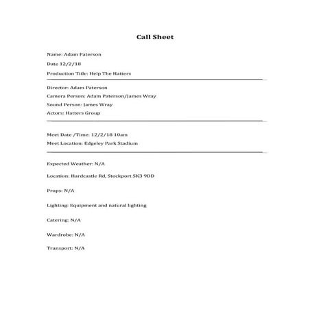 13. call sheet 12:2:18 | DOC