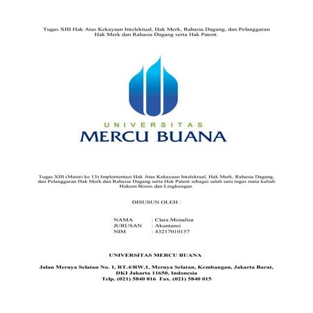 Contoh kasus pelanggaran hak merek | DOCX