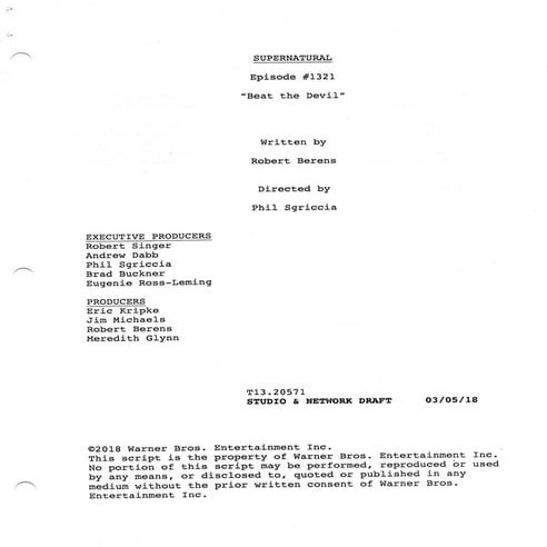 Supernatural 13.21 Beat The Devil Script | PDF