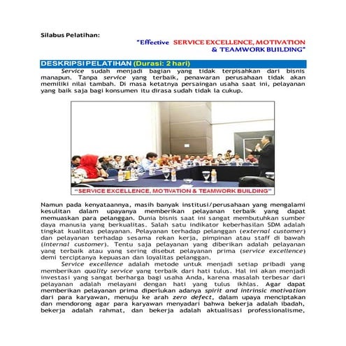 “Effective SERVICE EXCELLENCE, MOTIVATION & TEAMWORK BUILDING” | PDF