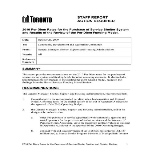 Per Diem Rates for Purchase of Service Shelters | PDF
