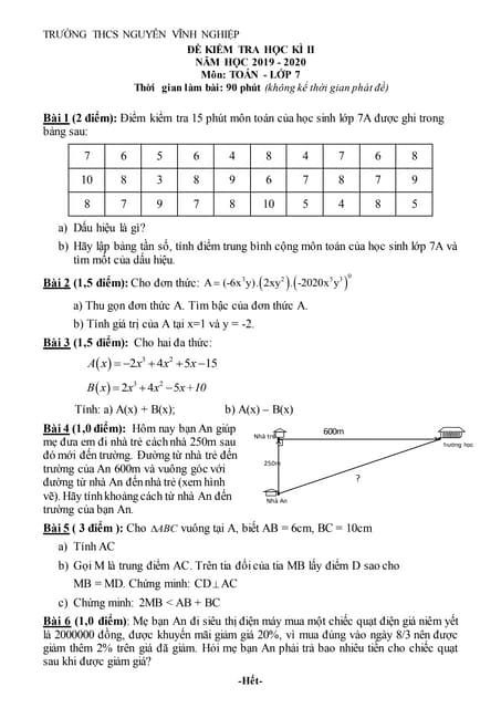 Đề Thi HK2 Toán 7 - THCS Phan Bội Châu | PDF