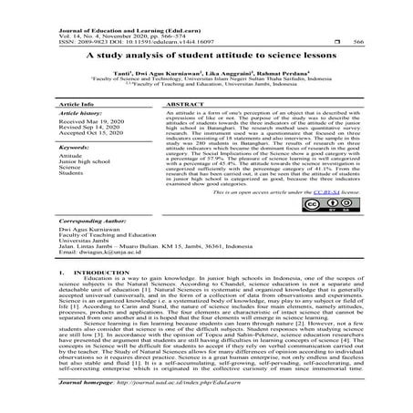 A study analysis of student attitude to science lessons | PDF