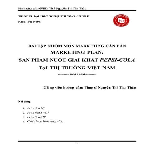 Tiểu luận marketing SẢN PHẨM NƯỚC GIẢI KHÁT PEPSI-COLA TẠI THỊ TRƯỜNG ...