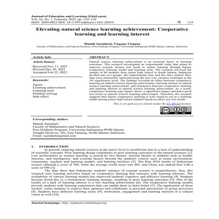 Elevating natural science learning achievement: Cooperative learning ...